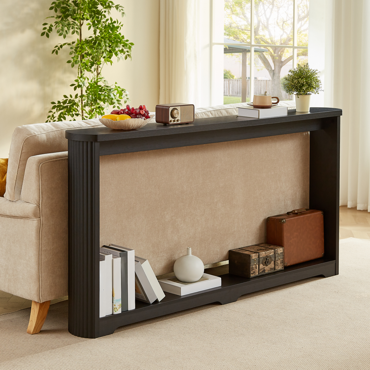 Black Corrugated Texture Storage Console Sofa Table – Mossmuse